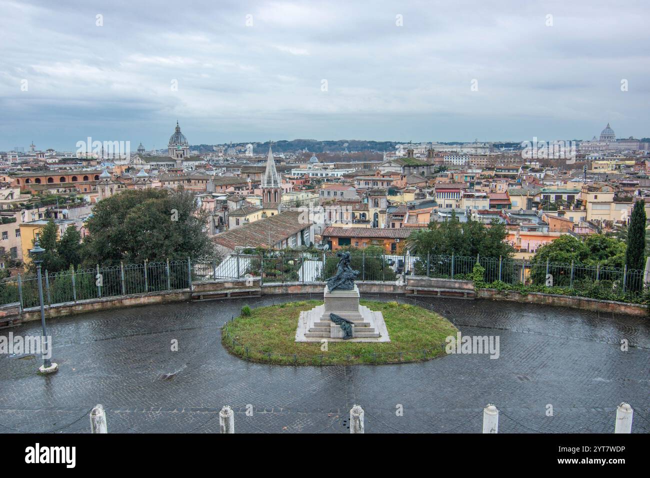 Morning view in rainy weather over a historic, beautiful city ...