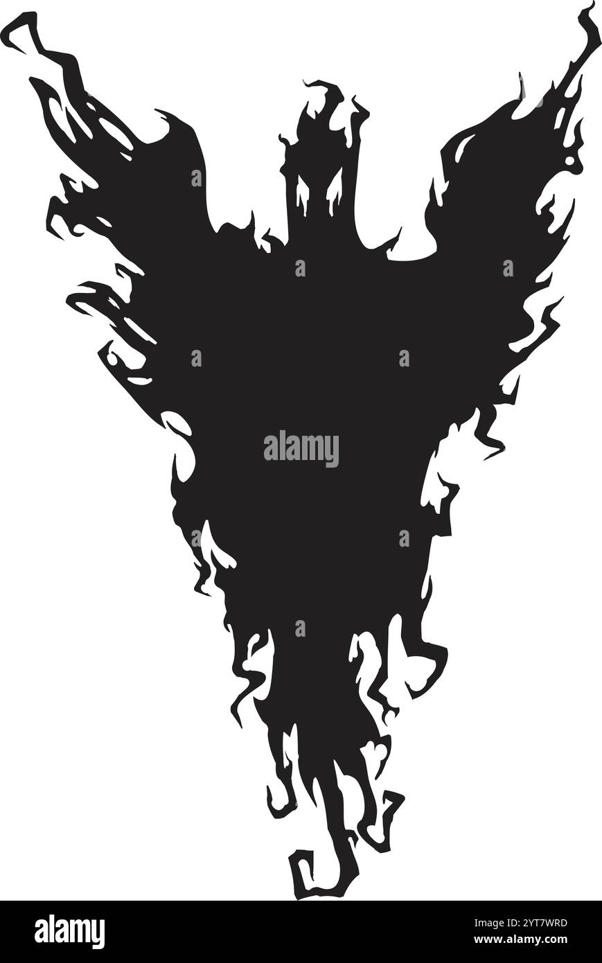 Black silhouette of a terrifying flying demon with large wings ...