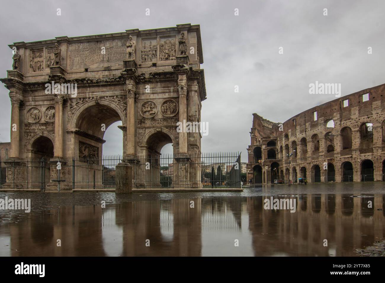 Rainy weather in the morning, sunrise in an old historic city ...