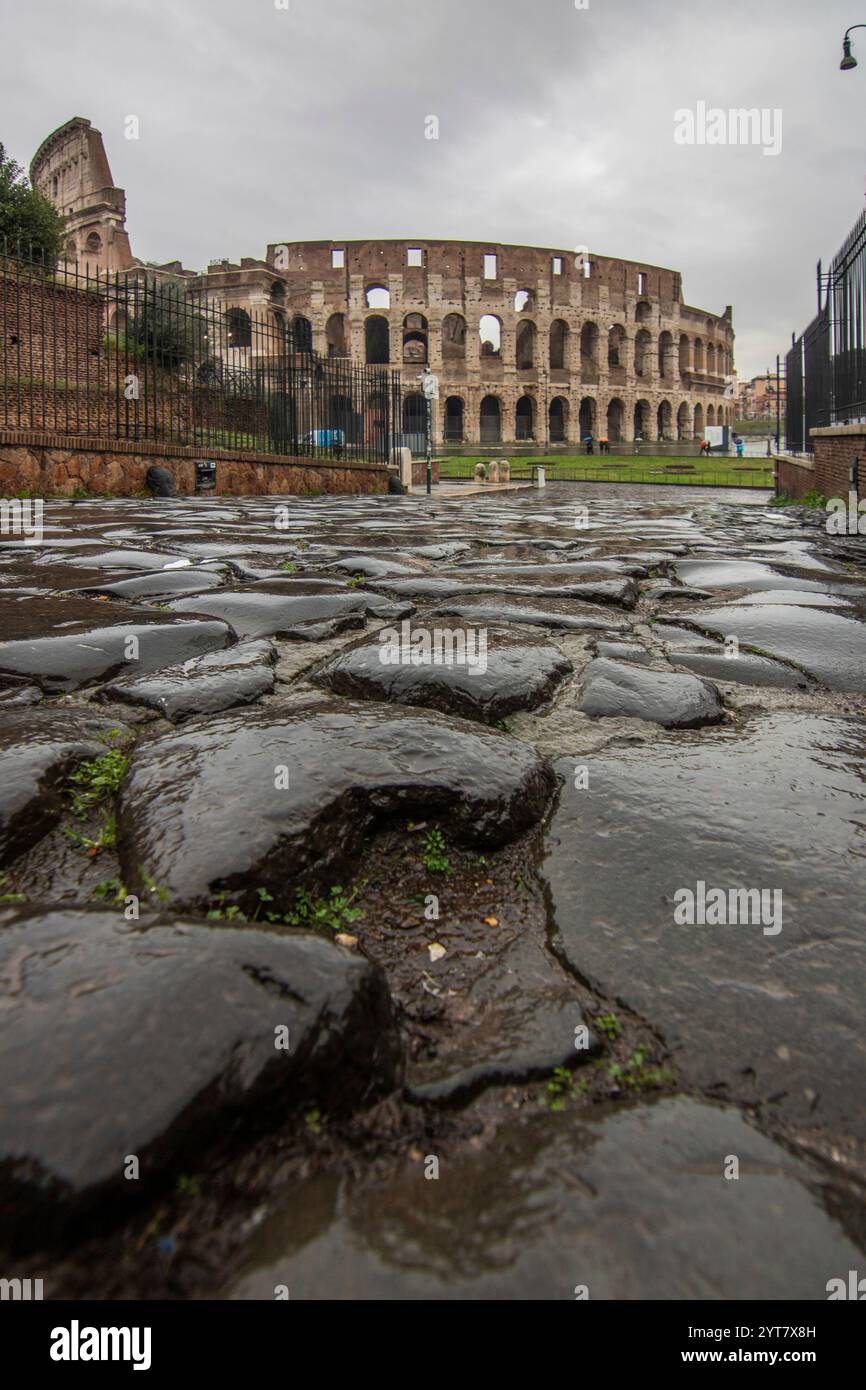 Rainy weather in the morning, sunrise in an ancient historic city and ...