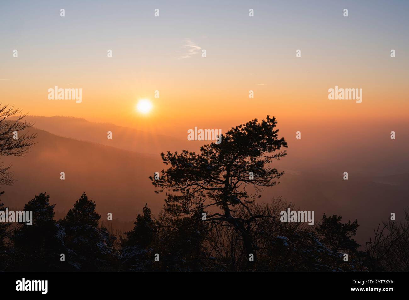 Sunset, Swabian Alb, eaves, fog, nature Stock Photo - Alamy