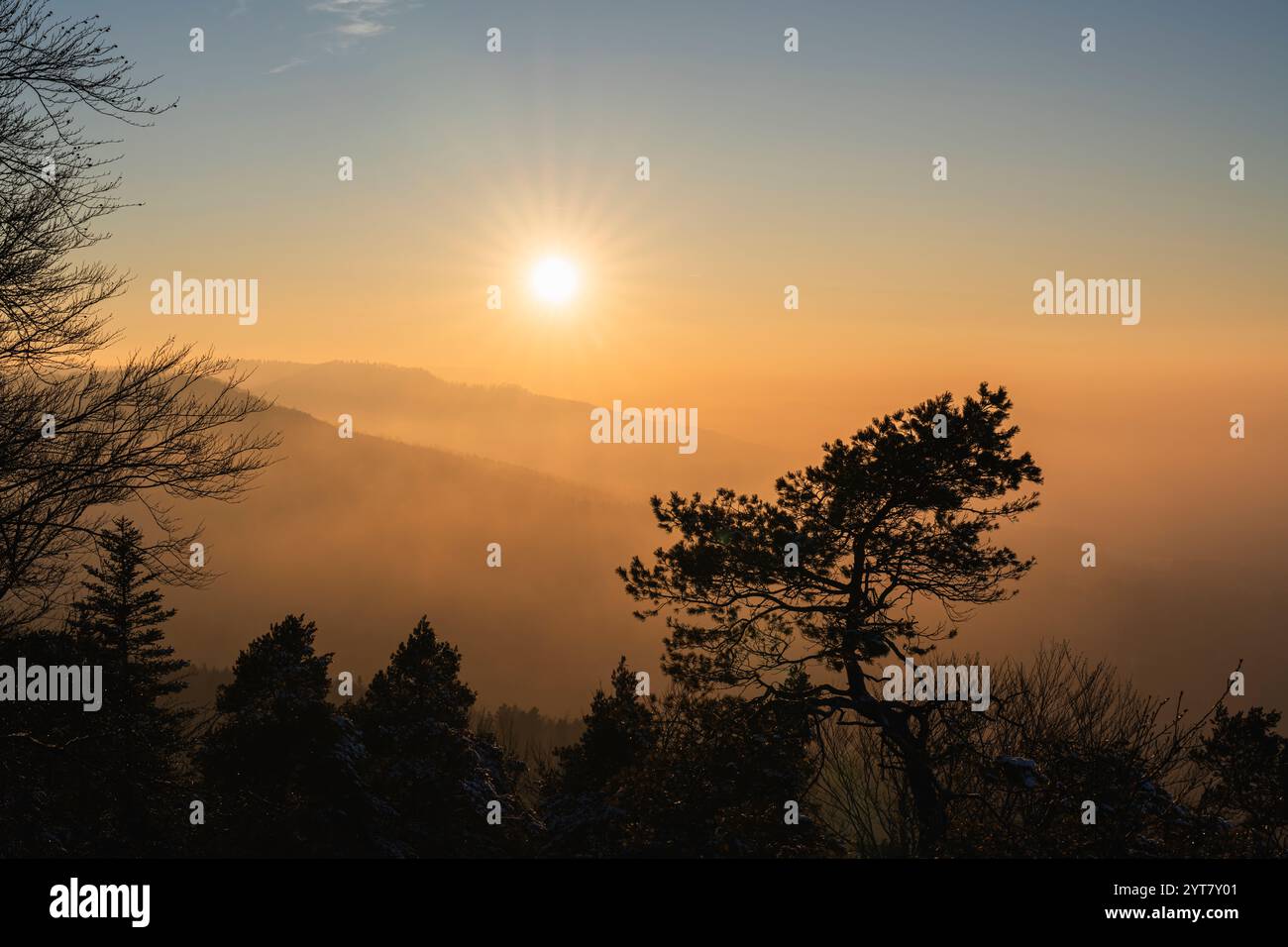 Sunset, Swabian Alb, eaves, fog, nature Stock Photo - Alamy