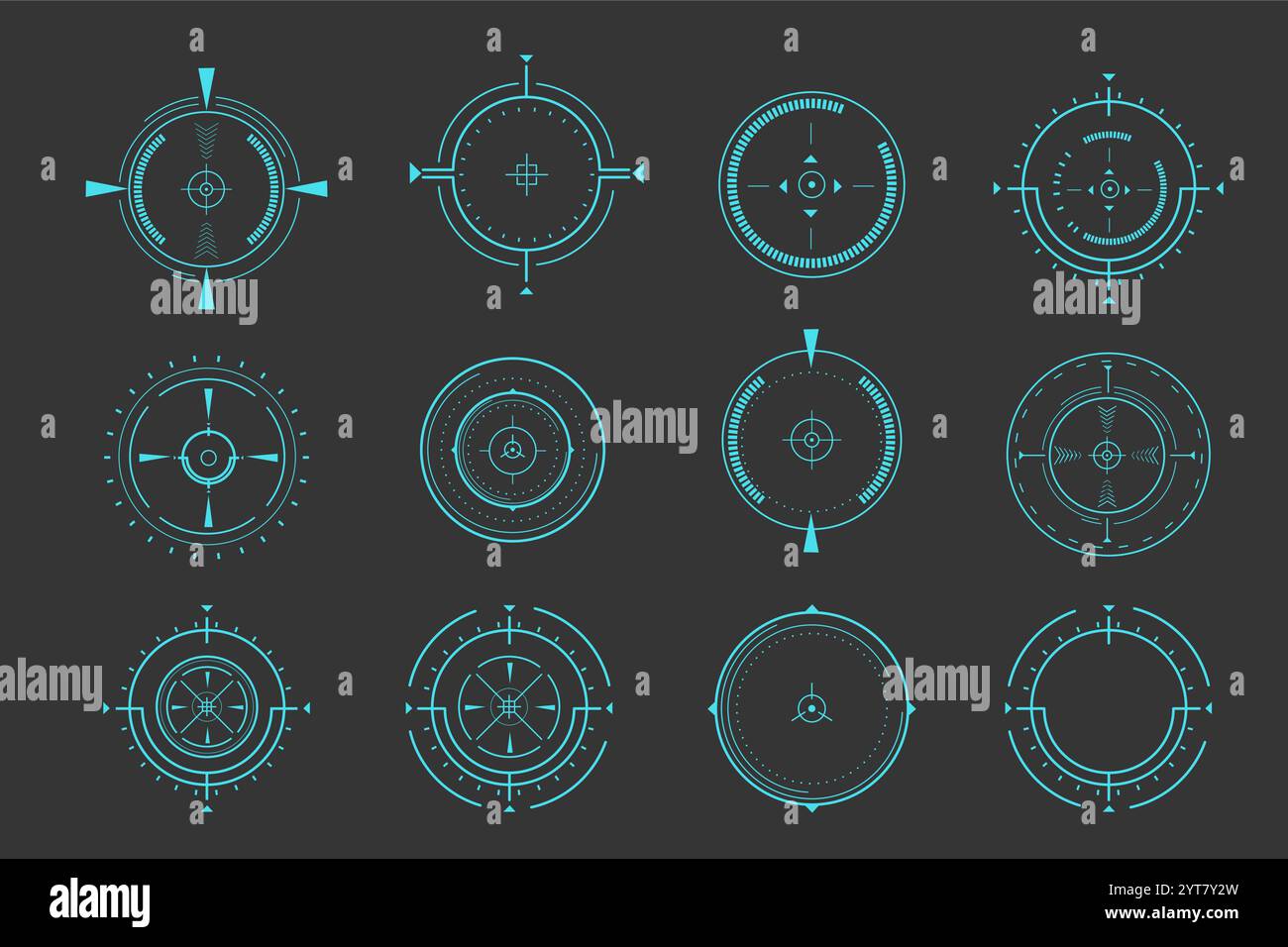 Hud aim pointer optical target, Futuristic focus range indicators, laser crosshair collimator ...
