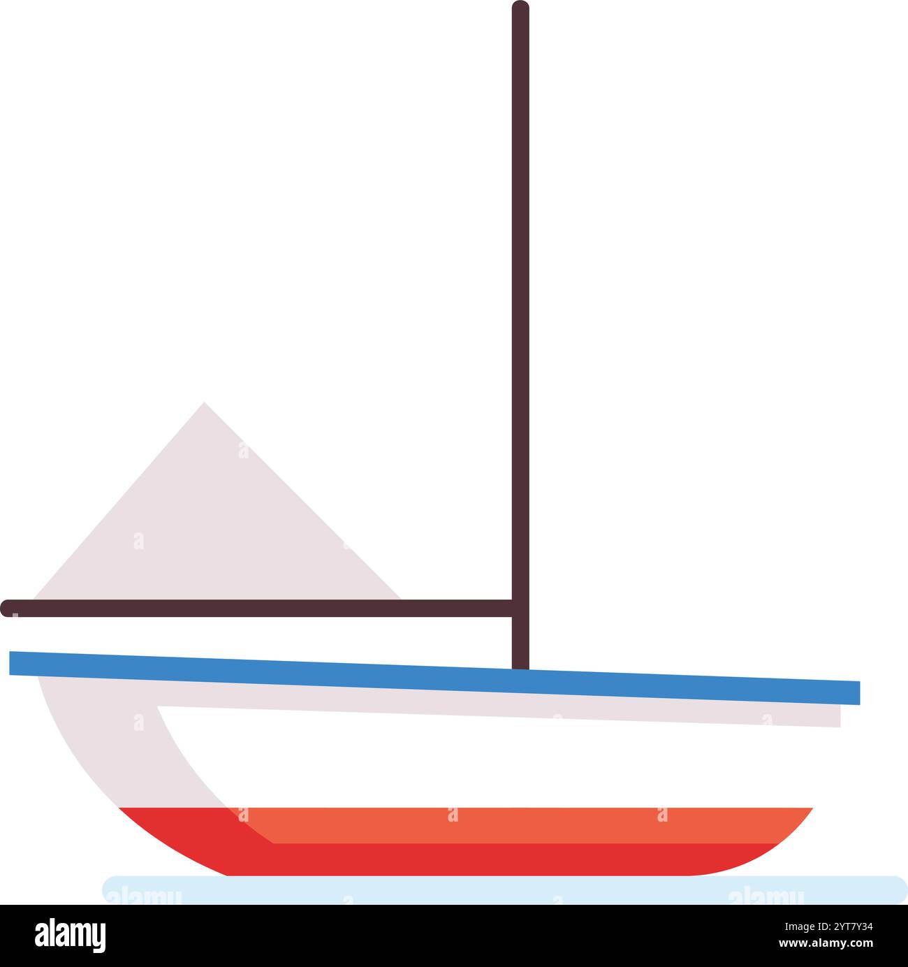 Small sailing boat with a triangular sail and colorful hull floating on ...