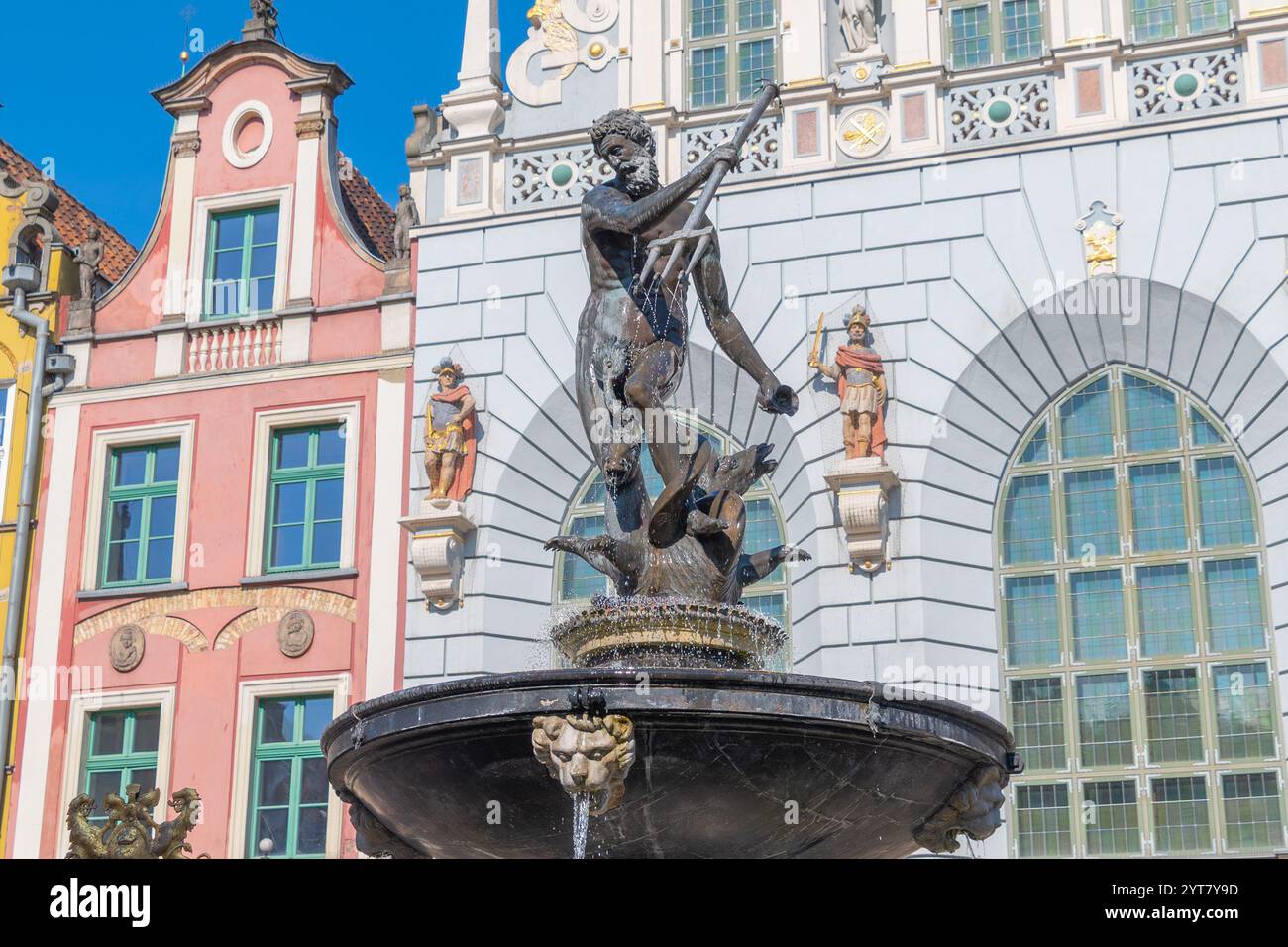 Neptune's Fountain. a historical fountain in Gdansk, Poland. a ...