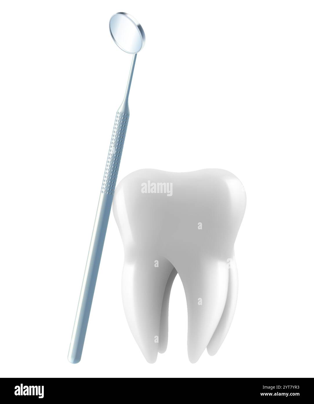 Tooth and dental mirror for teeth isolated on white background. Dental ...
