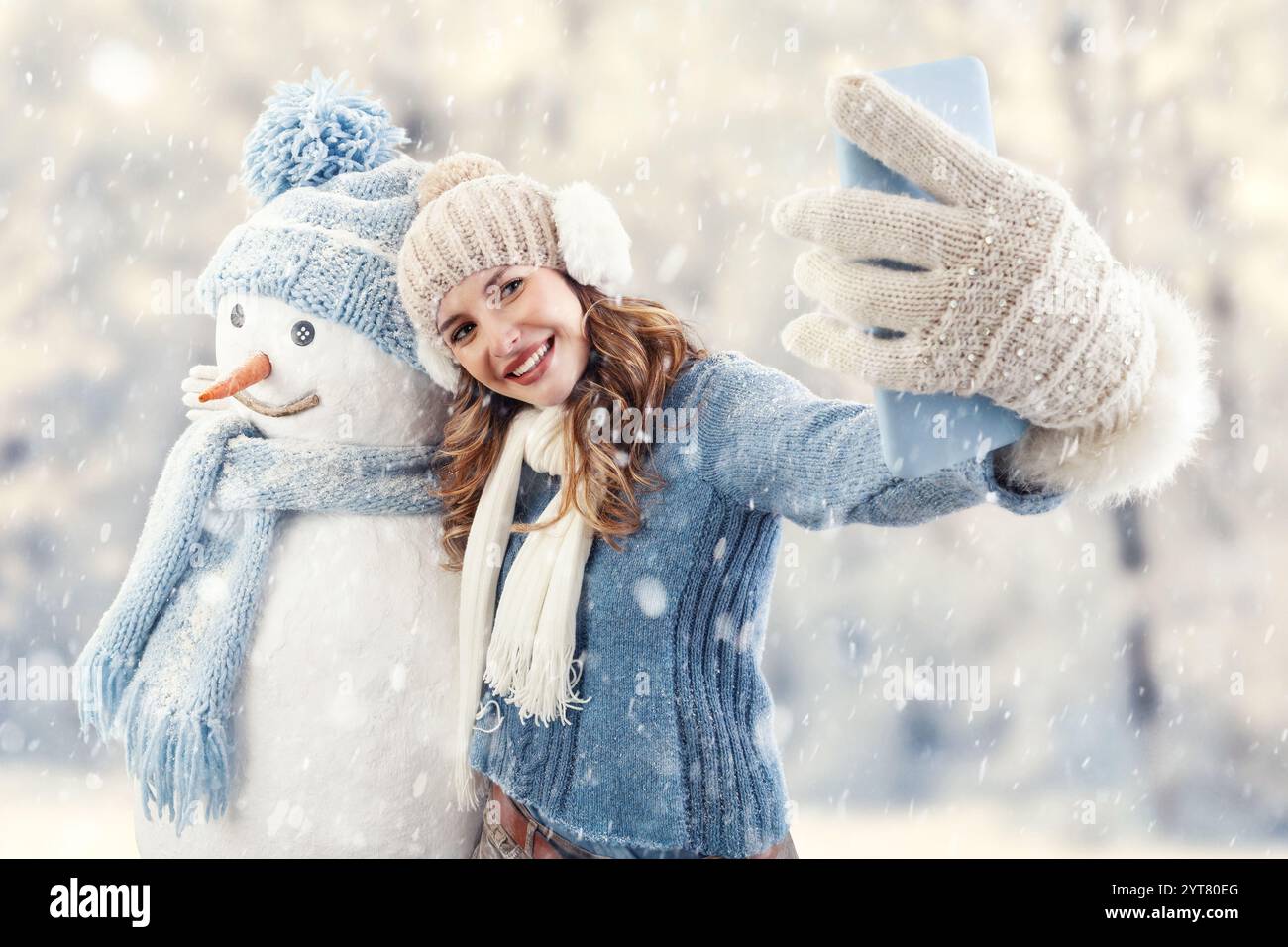 Happy young Social media influencer travel woman taking a selfie with a ...