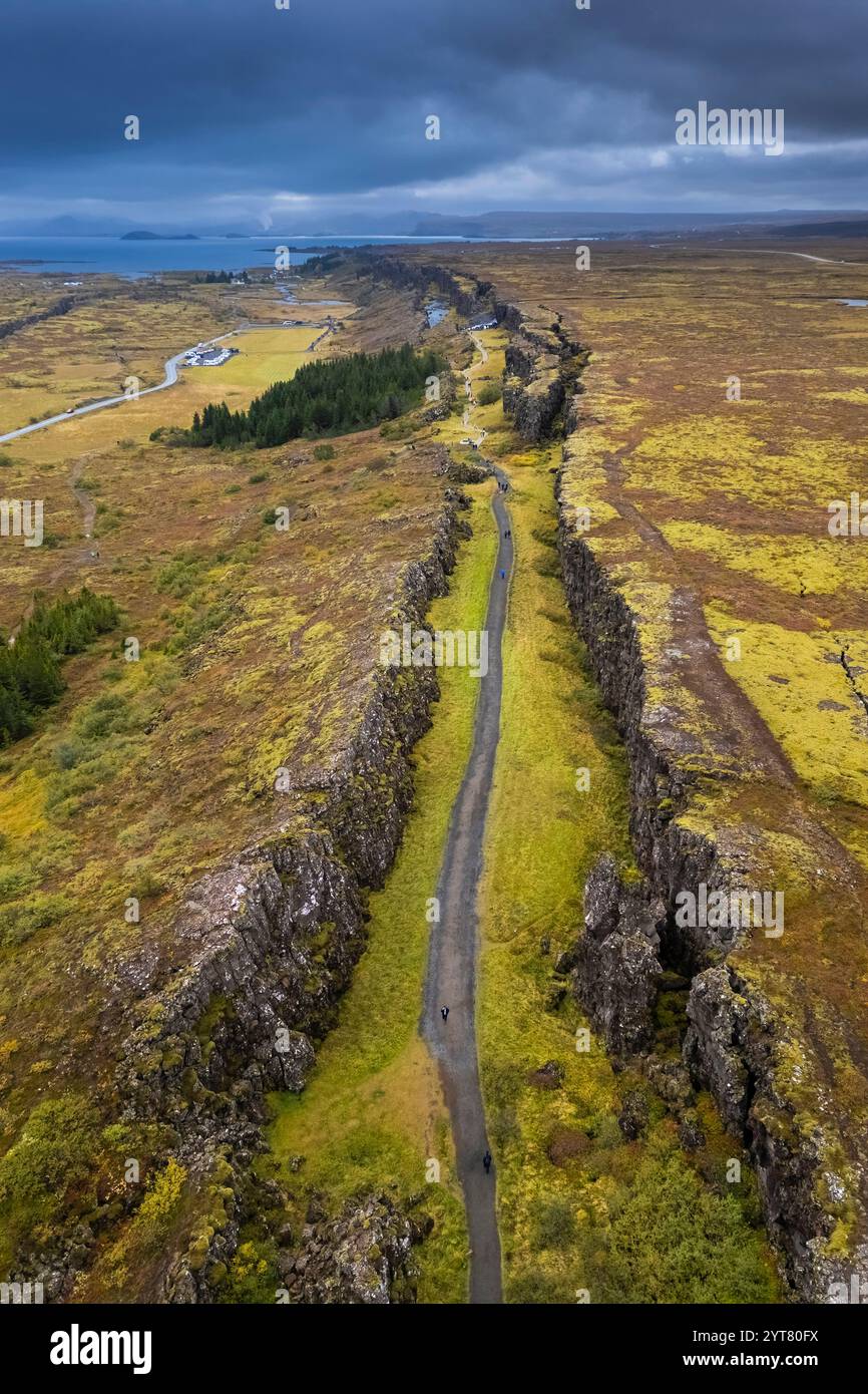 Aerial view of the fault between North American and Eurasian tectonic ...