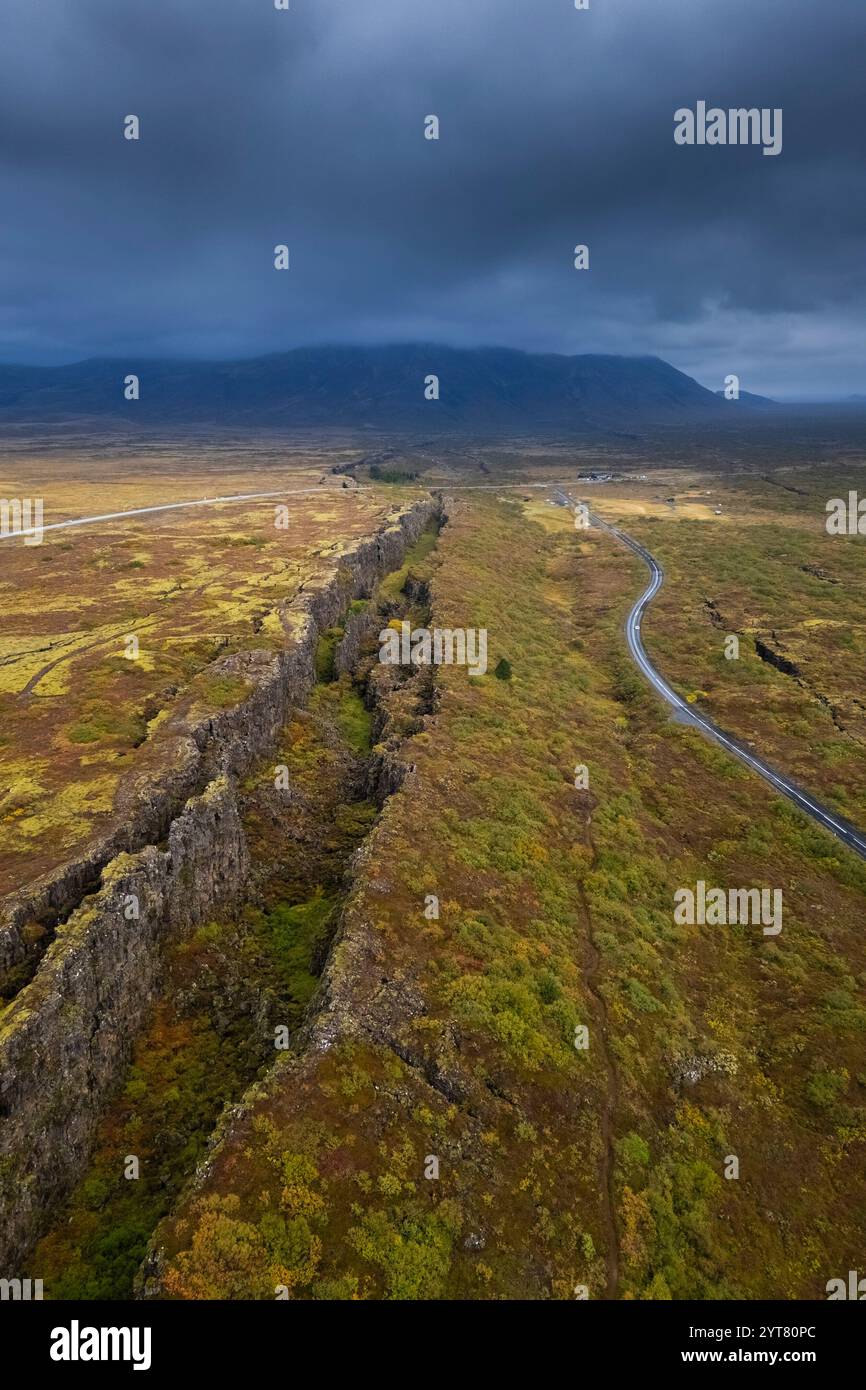 Aerial view of the fault between North American and Eurasian tectonic ...