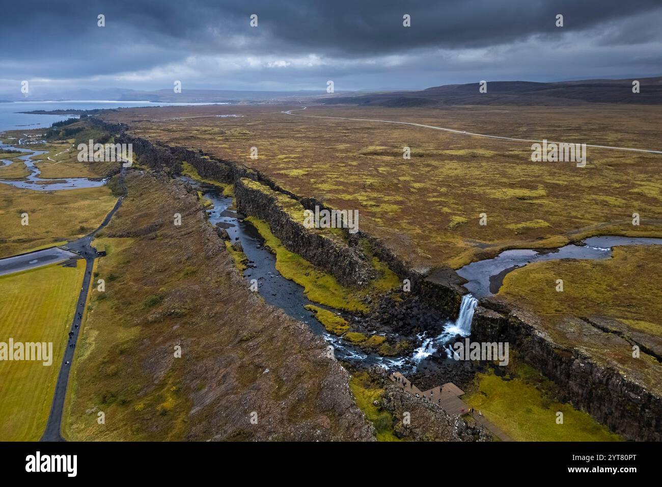 Aerial view of the fault between North American and Eurasian tectonic ...