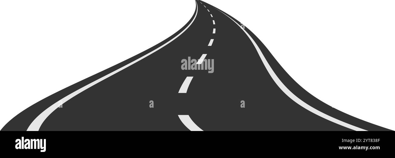 Winding road stretching into the distance against a clean white ...