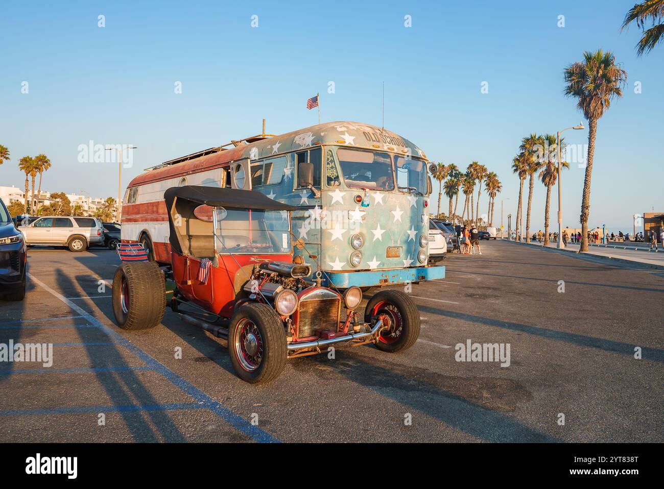 Customized Vintage Bus Hot Rod Near Venice Beach at Sunset Stock Photo ...