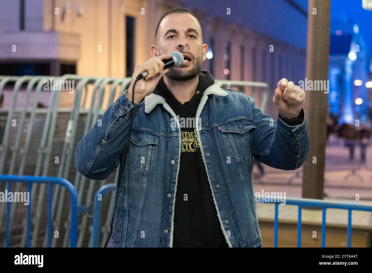 Roberto Vaquero, leader of Frente Obrero (Workers' Front) speaks during ...