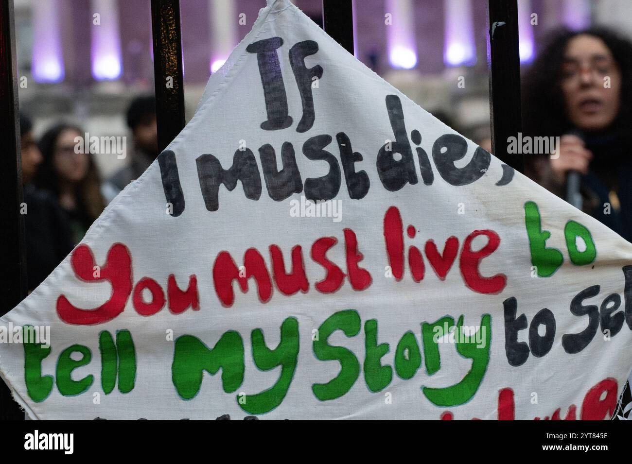 London, UK. 6 December, 2024. Kites bearing poems are tied to the gates ...