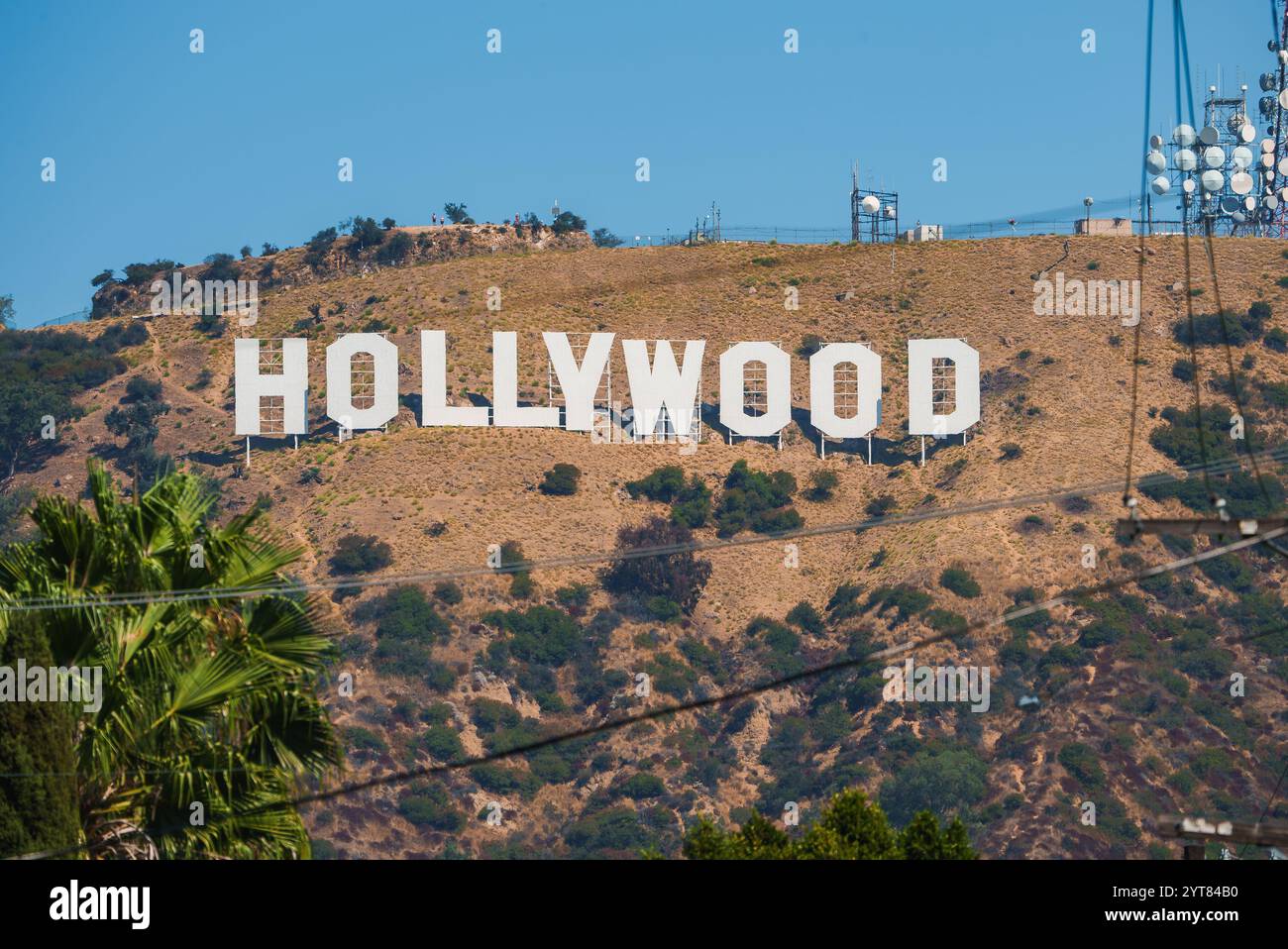 Iconic Hollywood Sign on Los Angeles Hills with Clear Blue Sky Stock ...