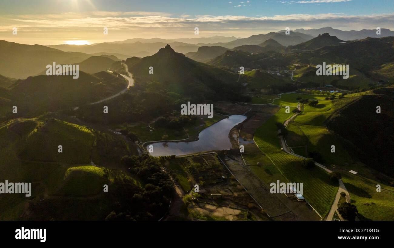 JANUARY 2023, MALIBU, CA. USA - aerial view of Malibu Mountains at ...
