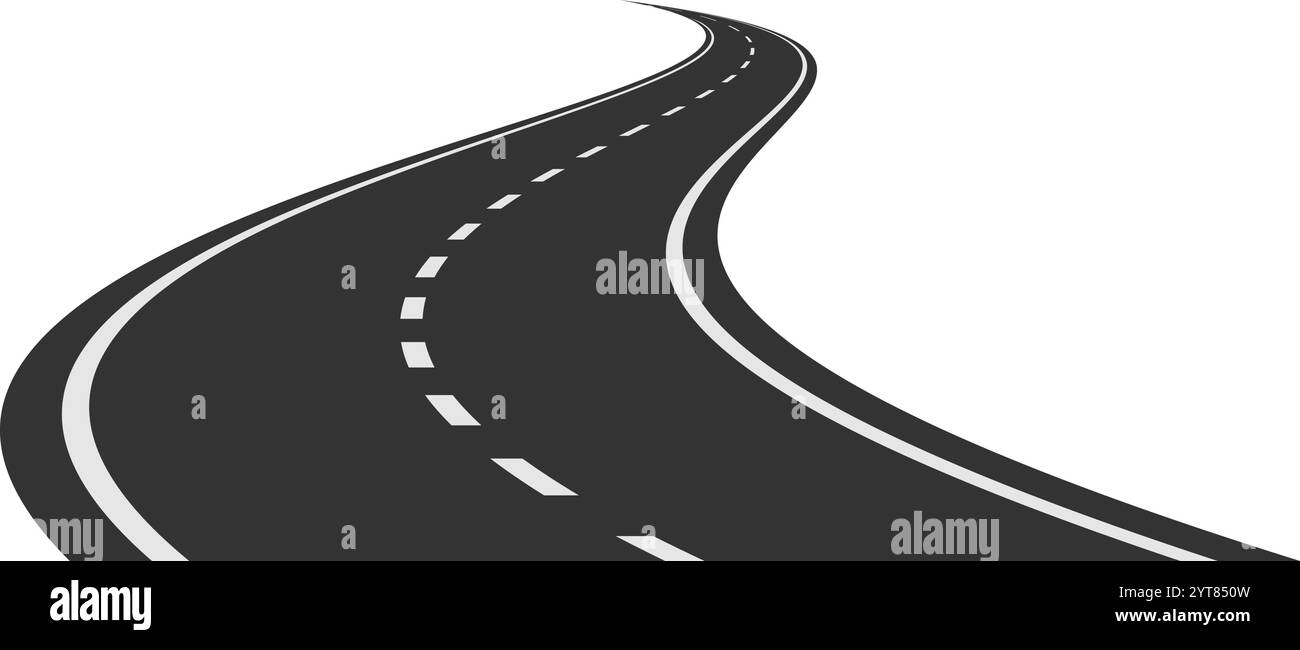 Winding road disappearing into the distance represents concepts of ...