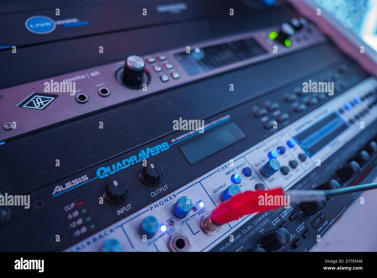 Professional audio equipment in a studio rack setup, featuring a ...