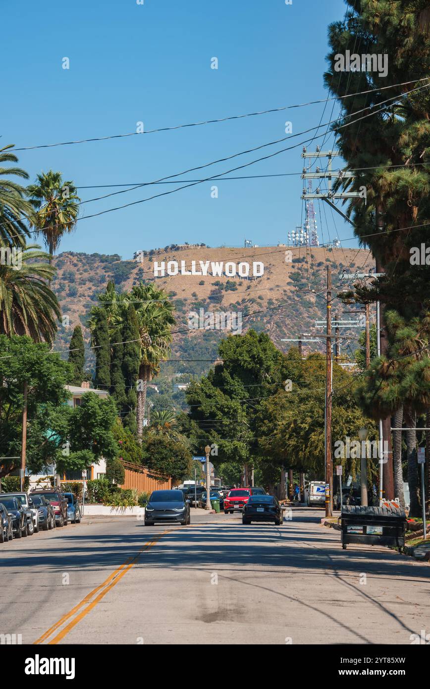 The iconic Hollywood Sign is visible from a residential street in Los ...