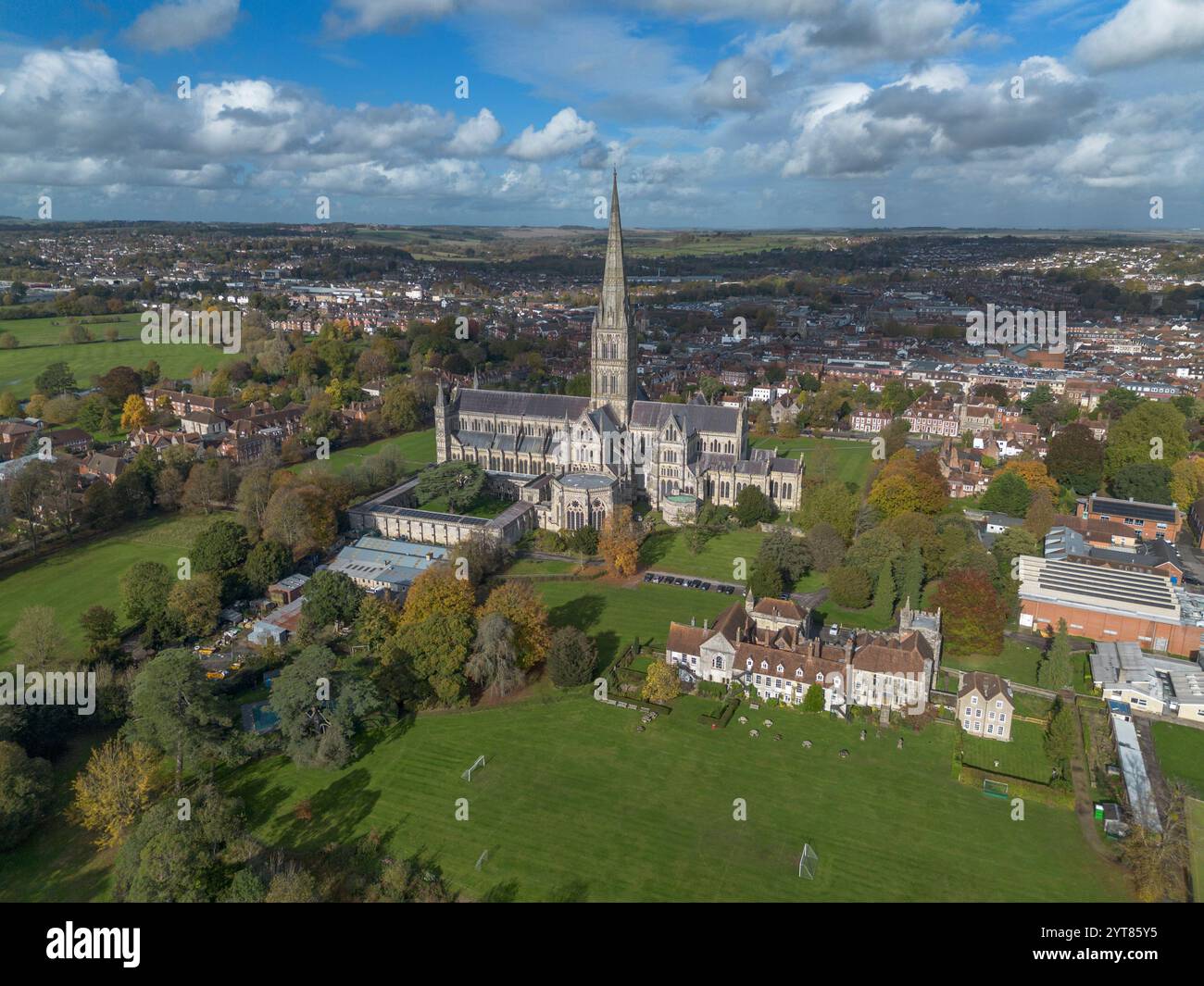 Aerial view of Salisbury Cathedral, formally the Cathedral Church of ...