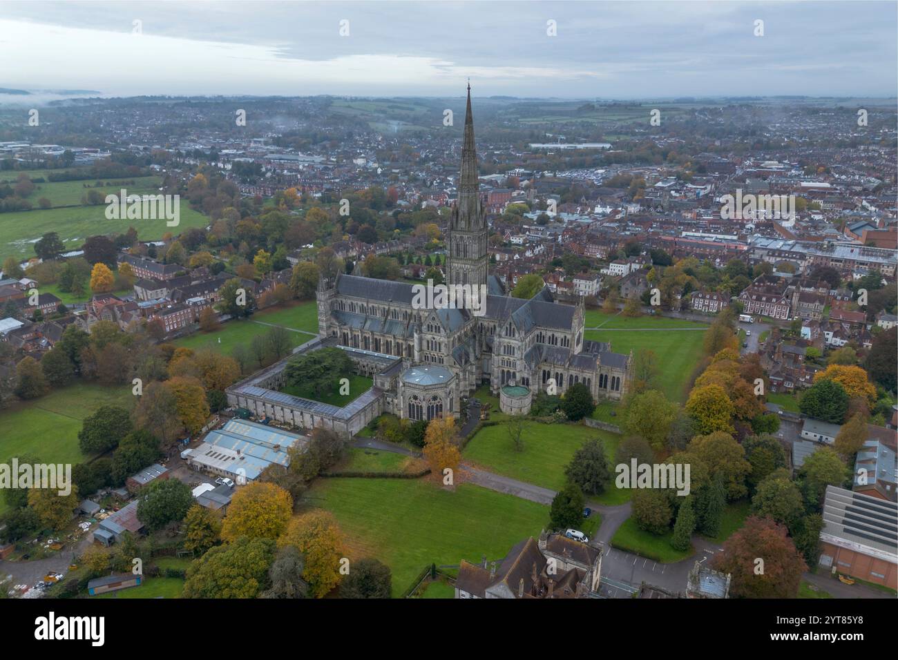 Aerial view of Salisbury Cathedral, formally the Cathedral Church of ...