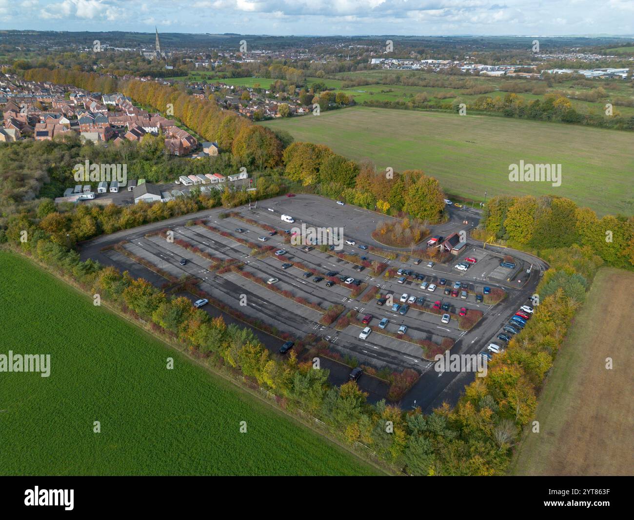 Aerial view of Britford Park & Ride, Salisbury, Wiltshire, UK Stock ...