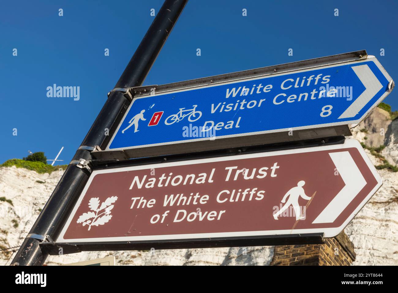 England, Kent, Dover, Pedestrian and Cyclist Sign Post to the White ...