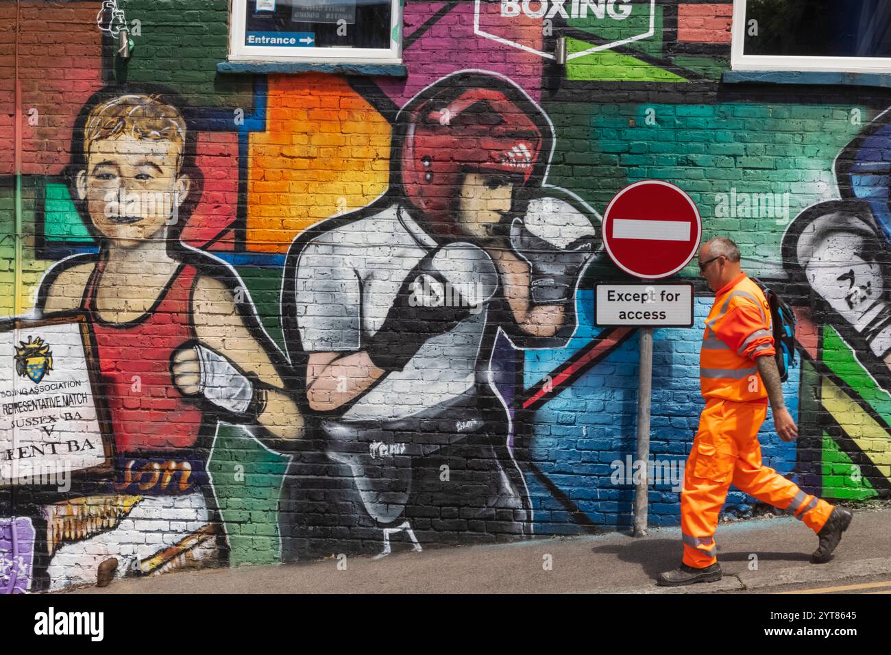 England, Kent, Dover, Colourful Wall Mural depicting Boxers Stock Photo ...
