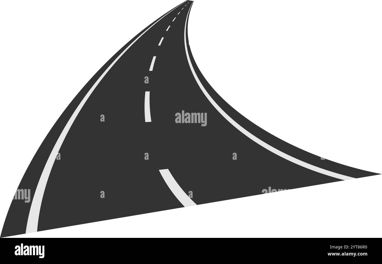 Paved road is winding into the distance with white dashed lines marking ...