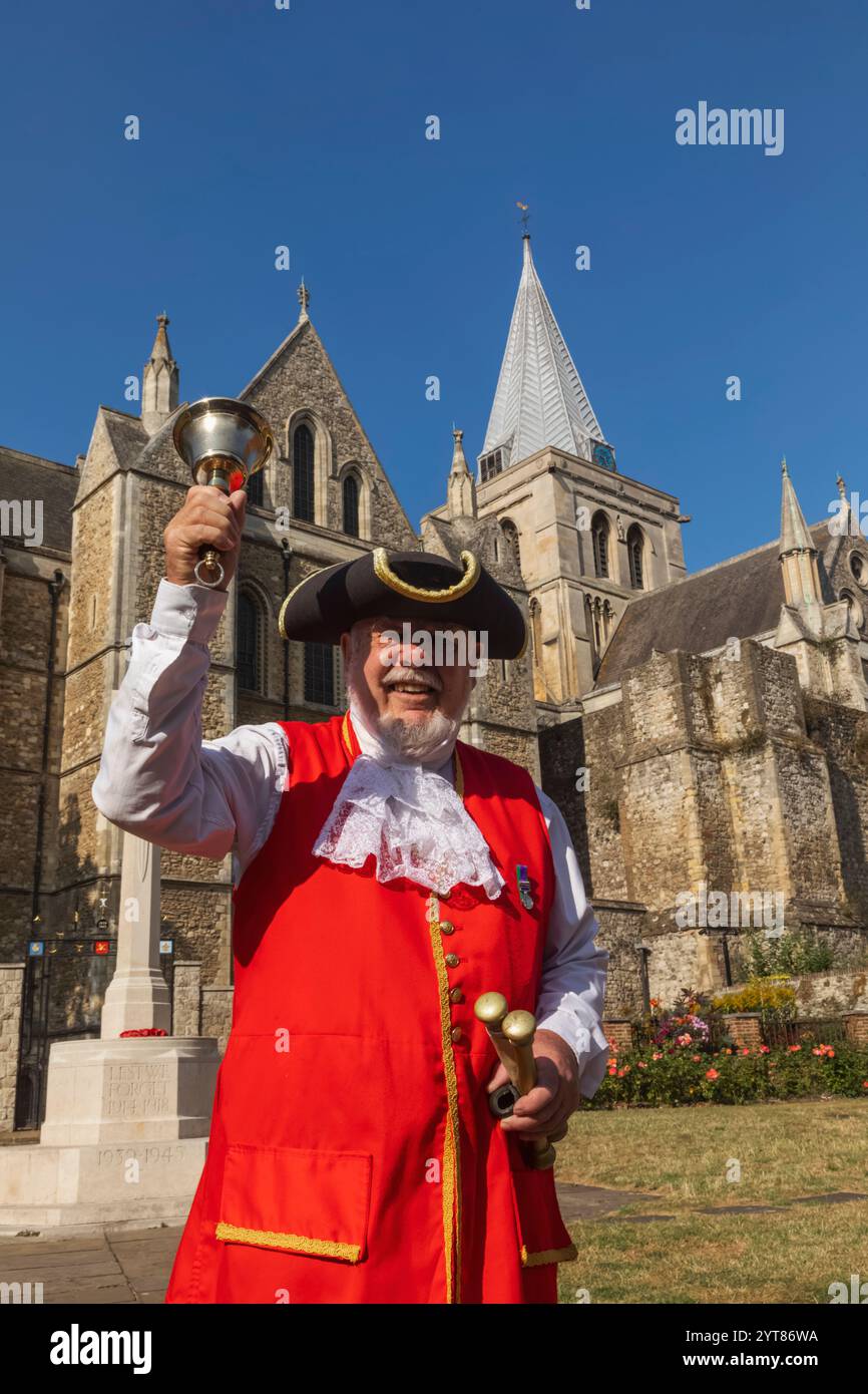 England, Kent, Rochester, Rochester Town Crier Mike Billingham in front ...