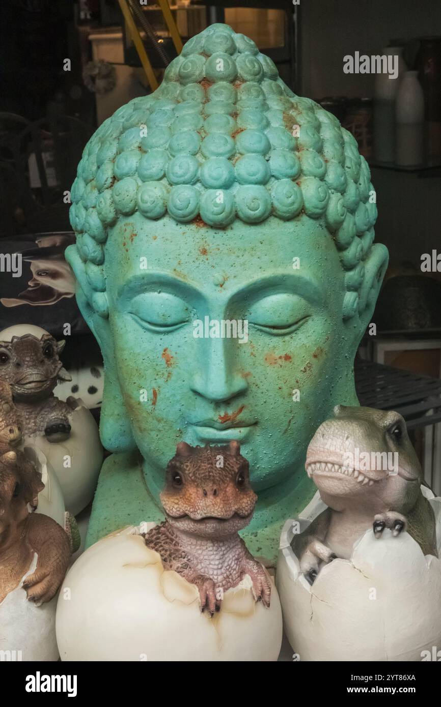 England, Kent, Rochester, Antique Store Display of Buddha Head and ...