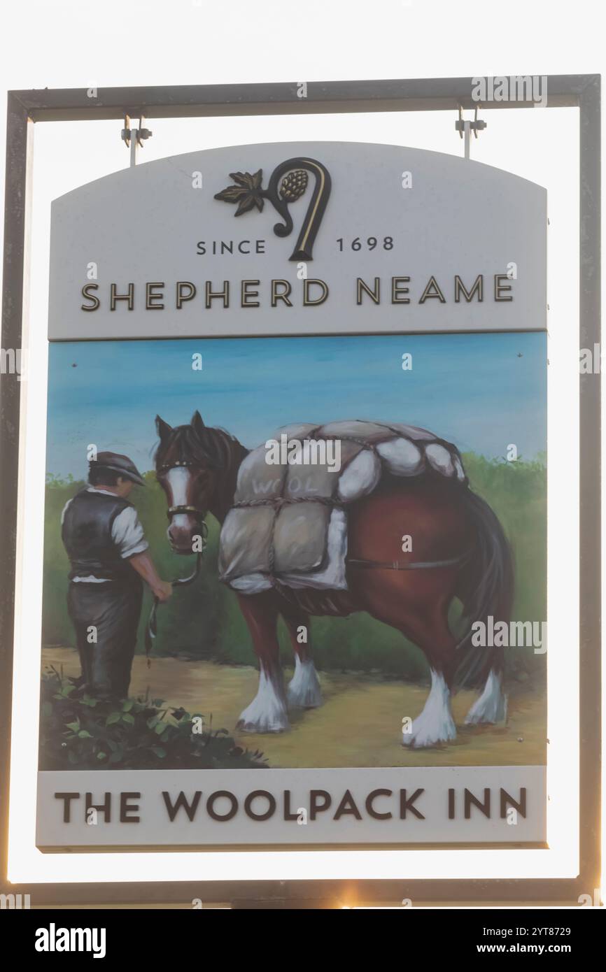 England, Kent, Romney Marsh, Brookland, The Woolpack Inn Pub Sign Stock ...