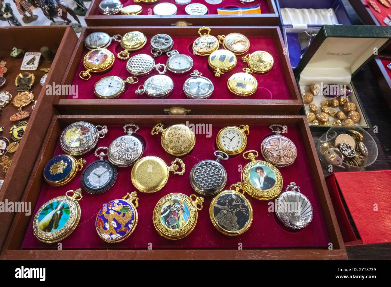 England, Kent, Maidstone, Lockmeadow Market, Antique Store display of ...