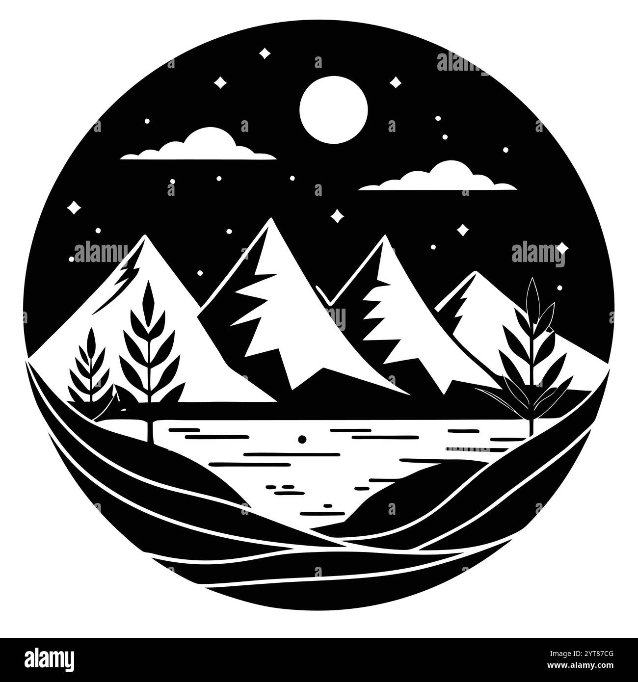 Nature Landscape Silhouette Vector Art for Travel, Environment ...