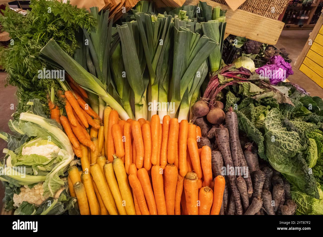 England, Kent, Deal, Algar Lodge Farm Shop & Cafe, Colourful display of ...