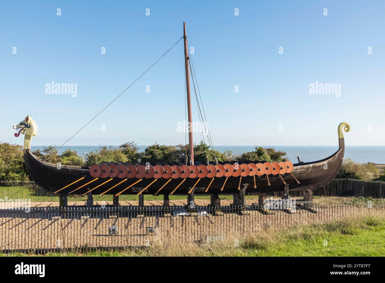 England, Kent, Cliffsend, Pegwell Bay, The Viking Longship Hugin Stock ...