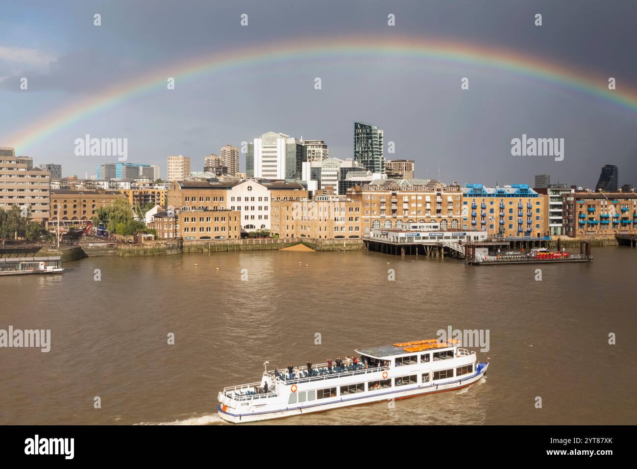 England, London, Docklands, River Thames and Docklands Skyline with ...