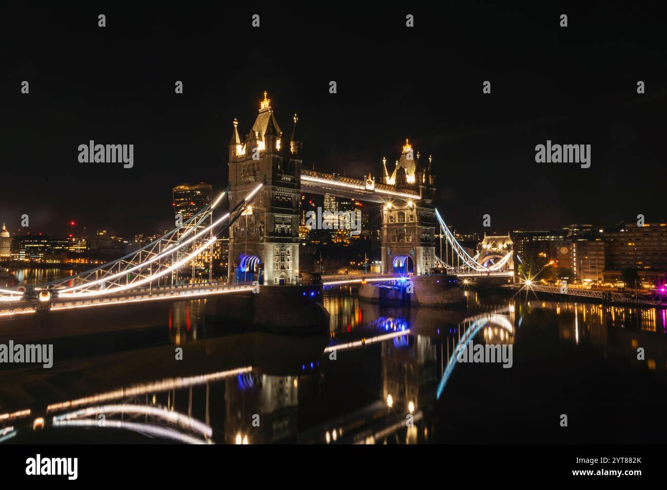England, London, Tower Bridge with Reflection and City of London ...