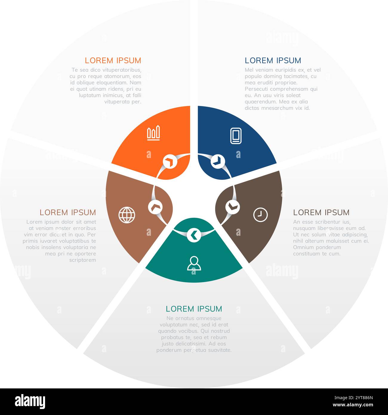 Colorful circular infographic template displays data divided into ...