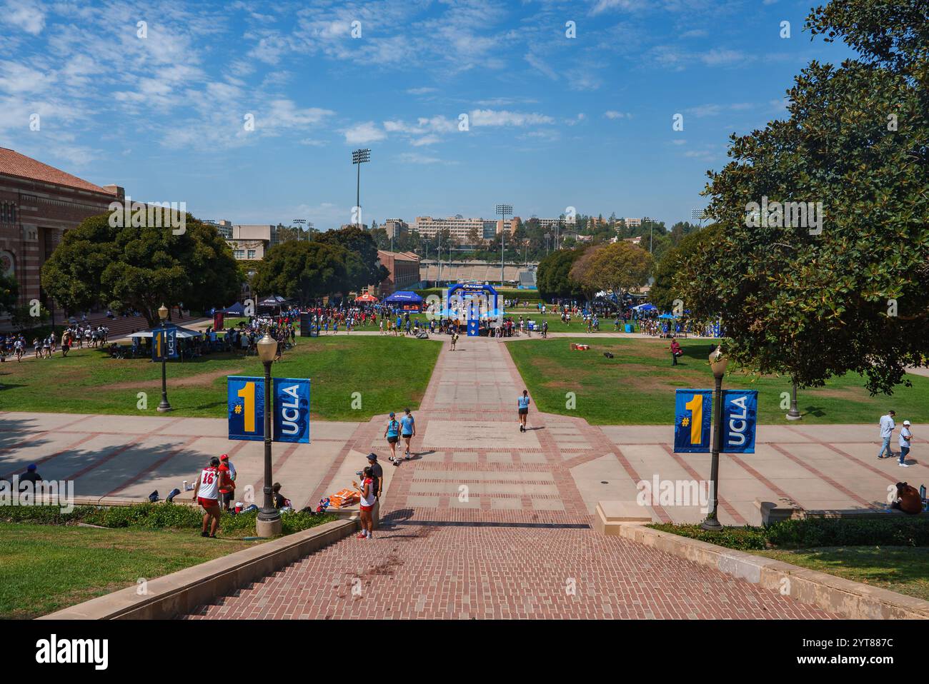 Aerial View of UCLA Campus Quad with People and Banners Stock Photo - Alamy