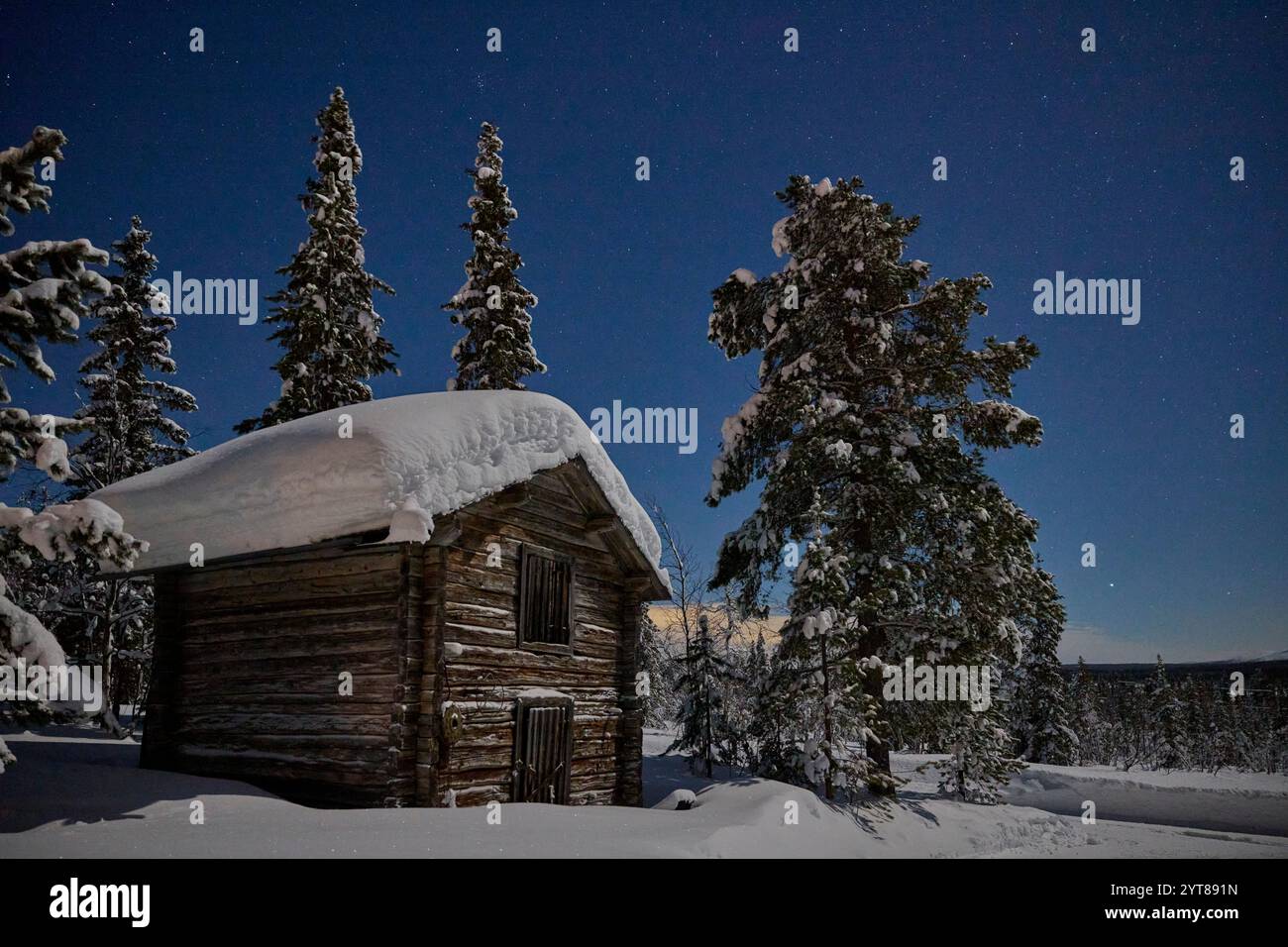 Europe, Finland, Winter, Lapland, Cabin, Night Stock Photo - Alamy