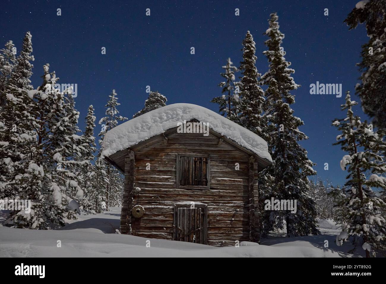 Europe, Finland, Winter, Lapland, Cabin, Night Stock Photo - Alamy