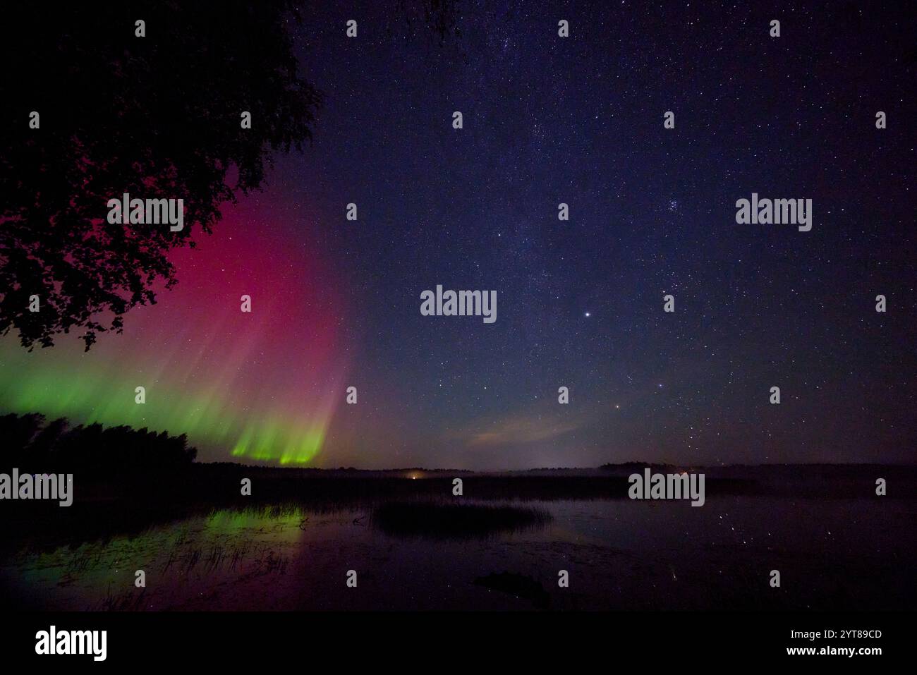 Europe, Finland, Autumn, Lake, Northern Lights, Aurora Borealis Stock ...