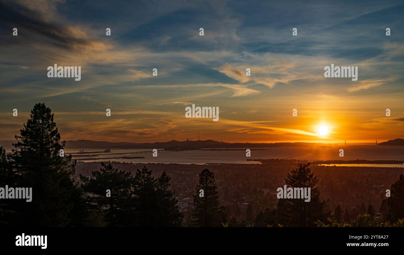 NOVEMBER 2022, BERKLEY, CA., USA - distant sunset view of Bay Bridge ...