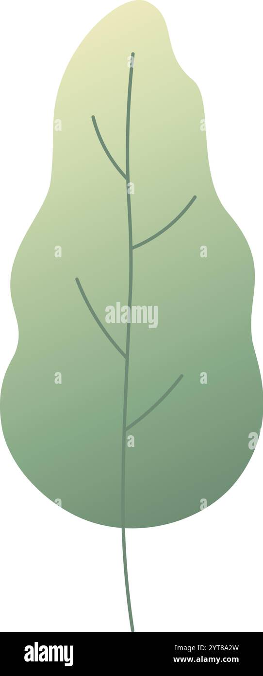 Single green leaf with central vein and soft gradient from light to ...