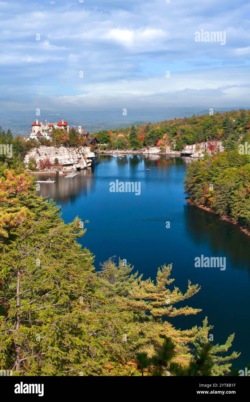 View of historic Mohonk Mountain House, a luxury resort in the ...
