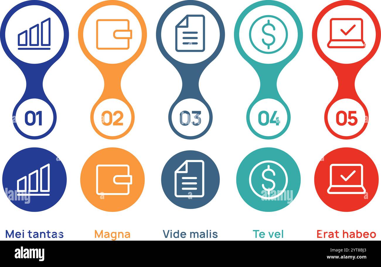 Modern infographic showing five steps process with icons of growth ...