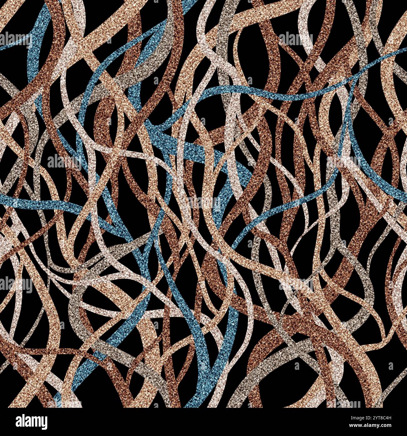 Seamless natural pattern with shiny wavy ribbons on a black background ...