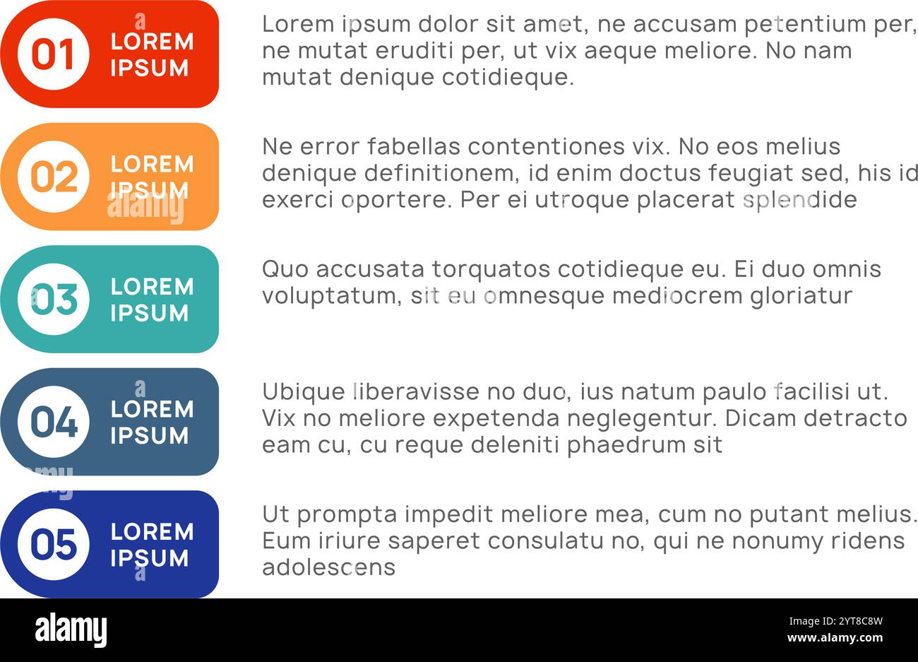 Five vibrant, numbered bullet points featuring example text ...