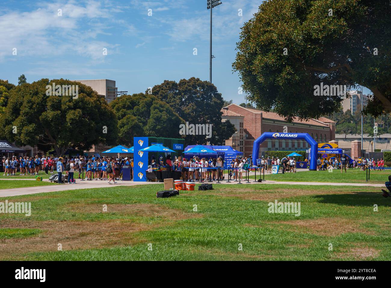 Lively Outdoor Event at UCLA Campus with Crowds and Tents Stock Photo ...